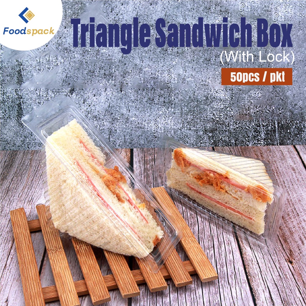 (50pcs / pkt) Triangle Sandwich Box with lock/ Bekas Sandwich / flip ...