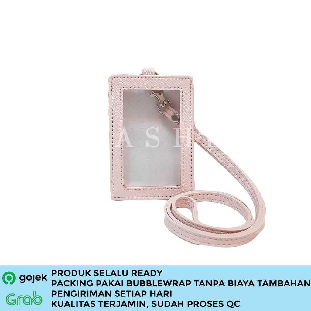 Id Card Holder Light Pink Plastic Name Tag Mica ID Card Lanyard Double ...