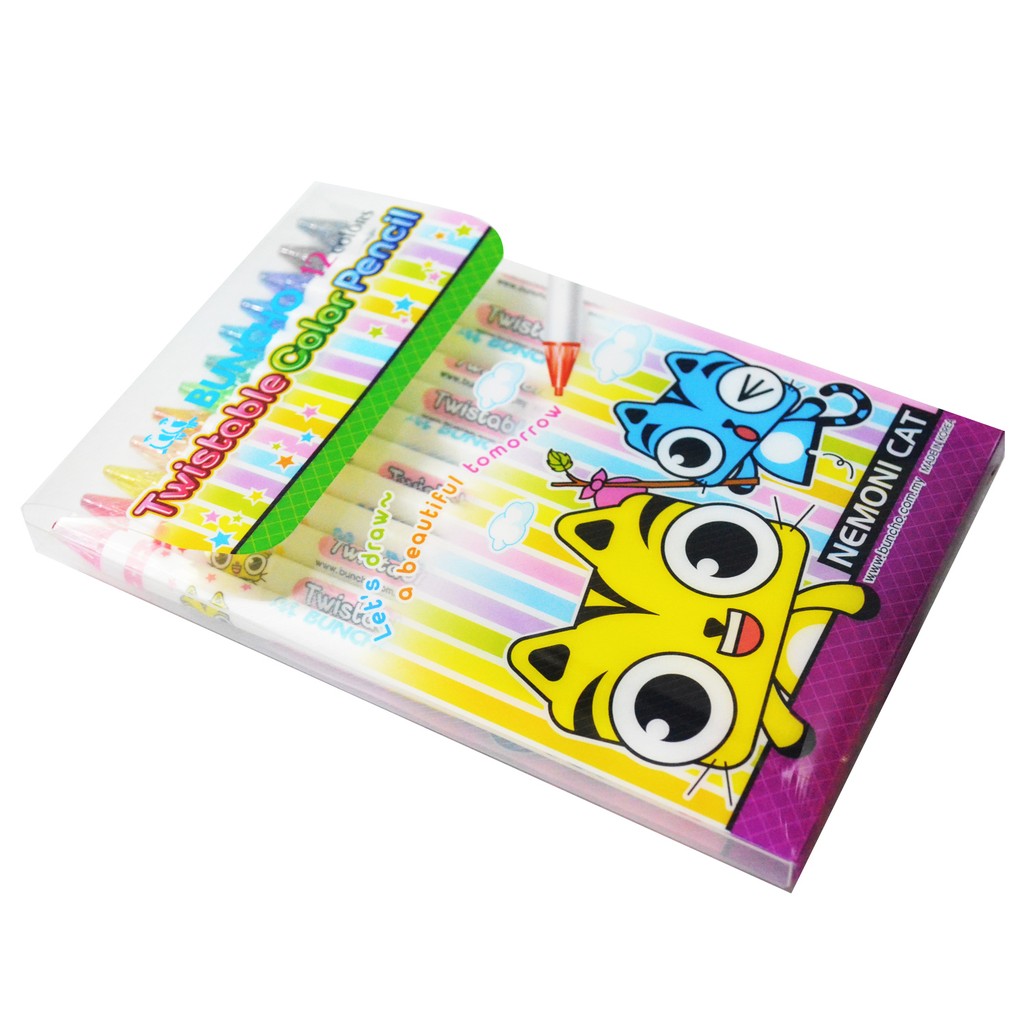 [1 Box] Buncho Nemoni Cat Twistable Color Pencils (12 Colors) | Shopee ...