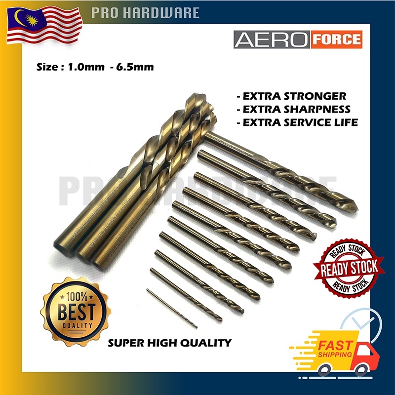 AEROFORCE 1.0mm-6.5mm SUPER HSS Twist Jobber Drill Bit Titanium Coated ...