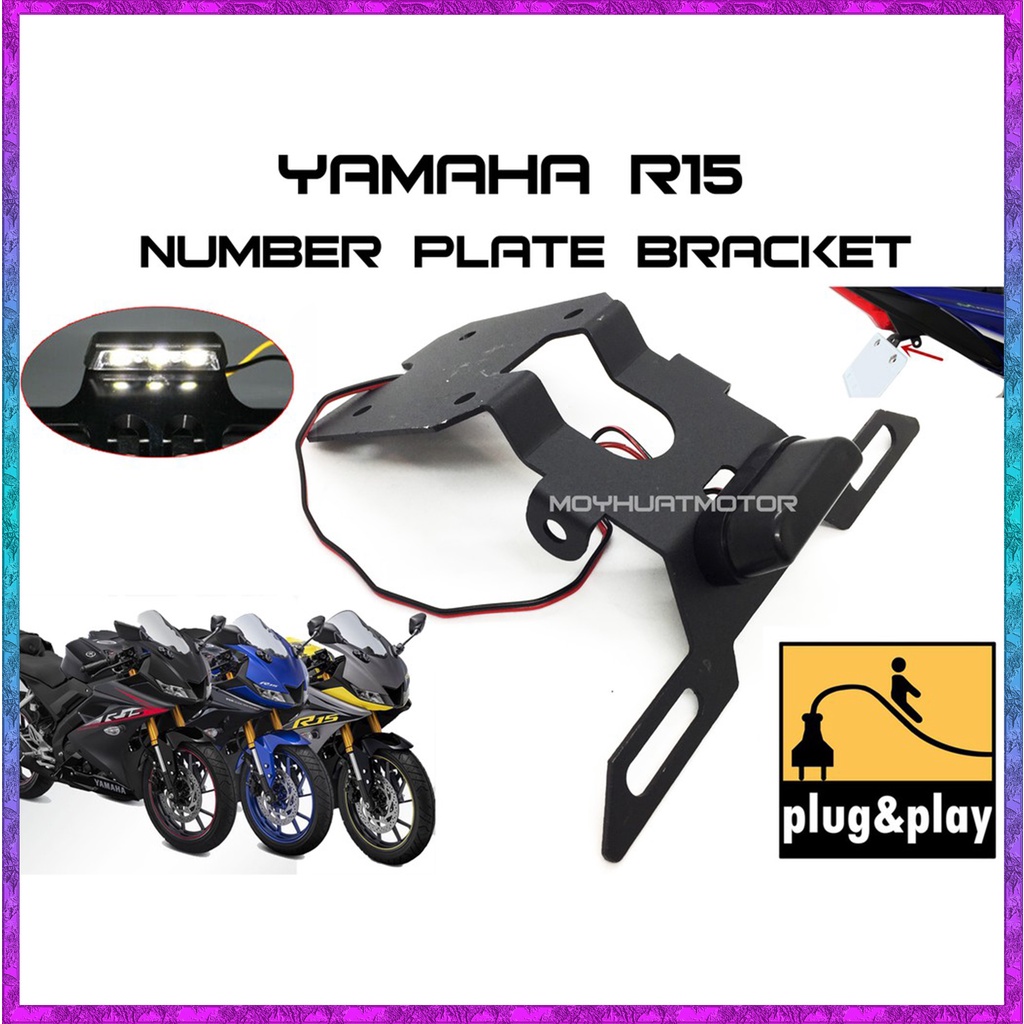 YAMAHA R15 V3 NUMBER PLATE BRACKET WITH LED LIGHT R-15 | Shopee Malaysia
