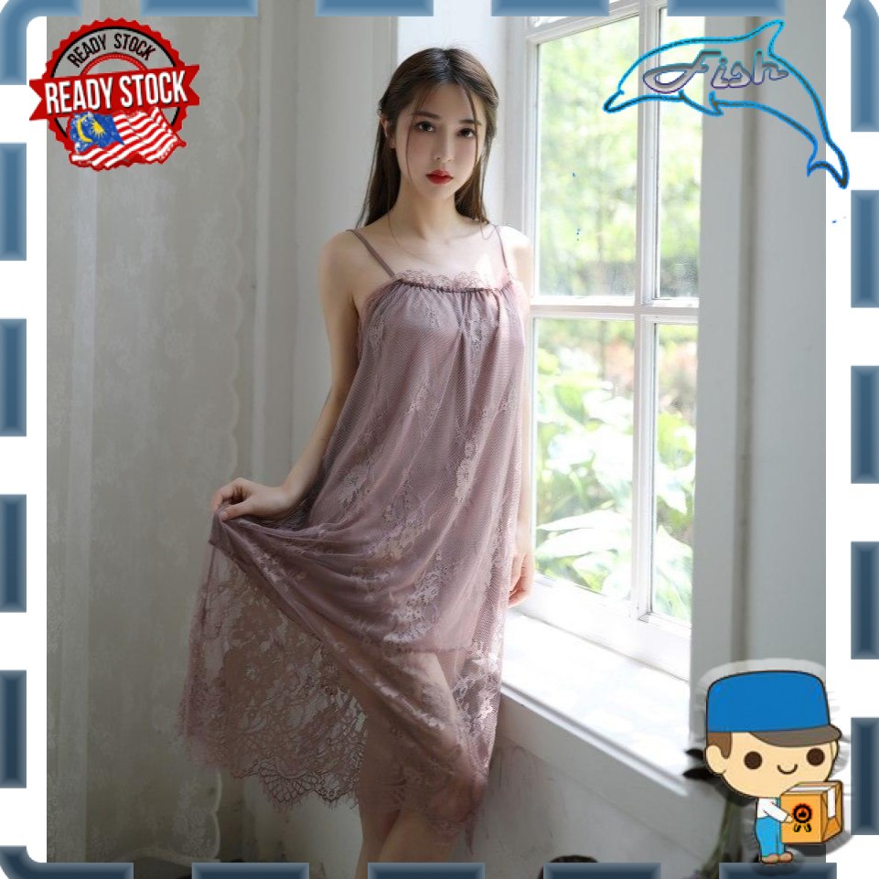 🐬Fish🐬Women Polyester Transparent Nightdress Nightgown with G-string ...