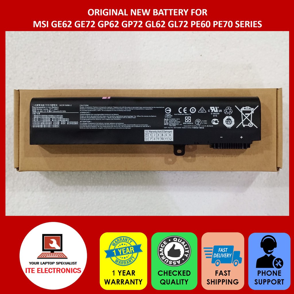 ORIGINAL NEW BTY-M6H MSI GE62 GE72 GP62 GP72 GL62 GL72 PE60 PE70 SERIES BATTERY | Shopee Malaysia