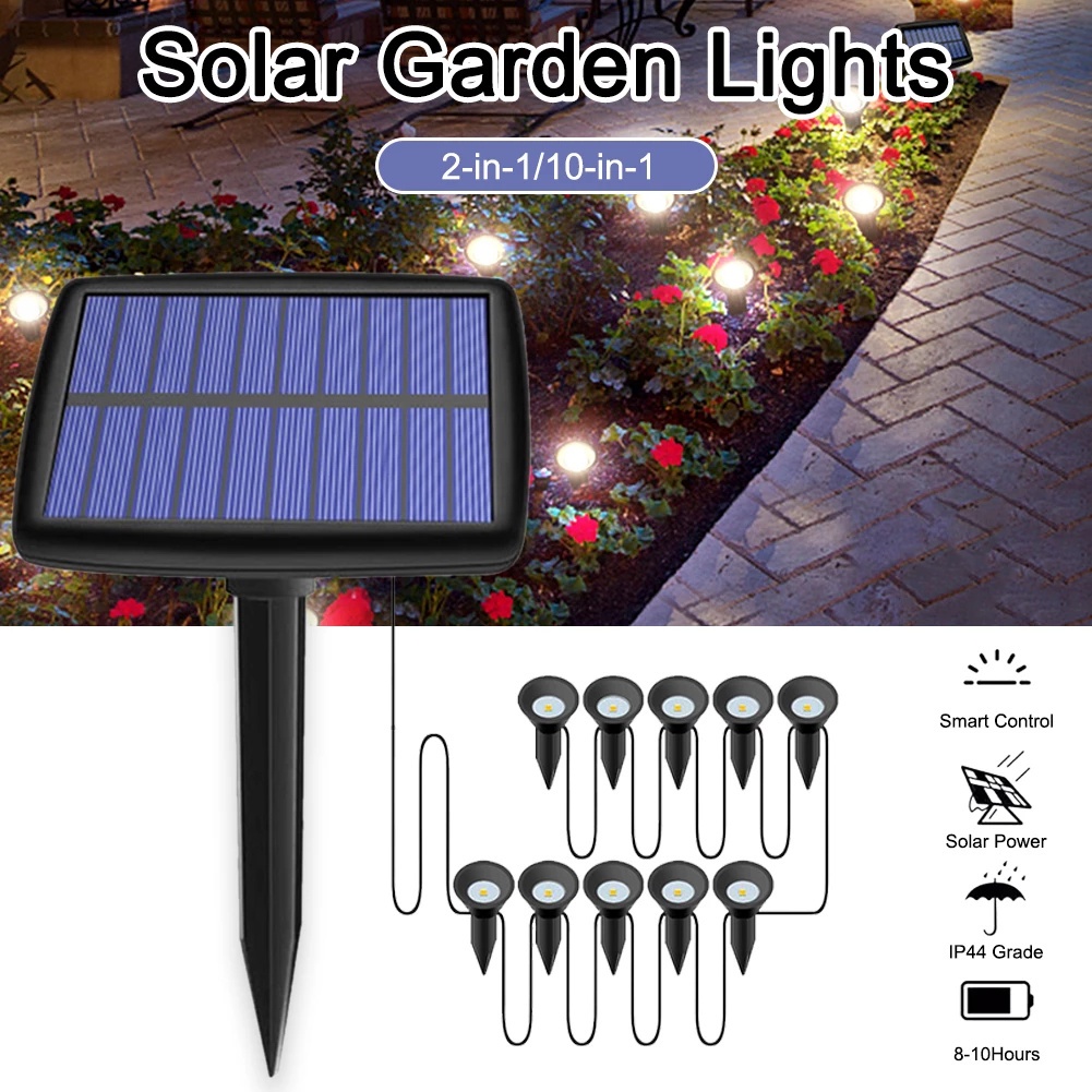 10-In-1 Garden Lawn Solar Powered Outdoor LED Light Path Landscape ...