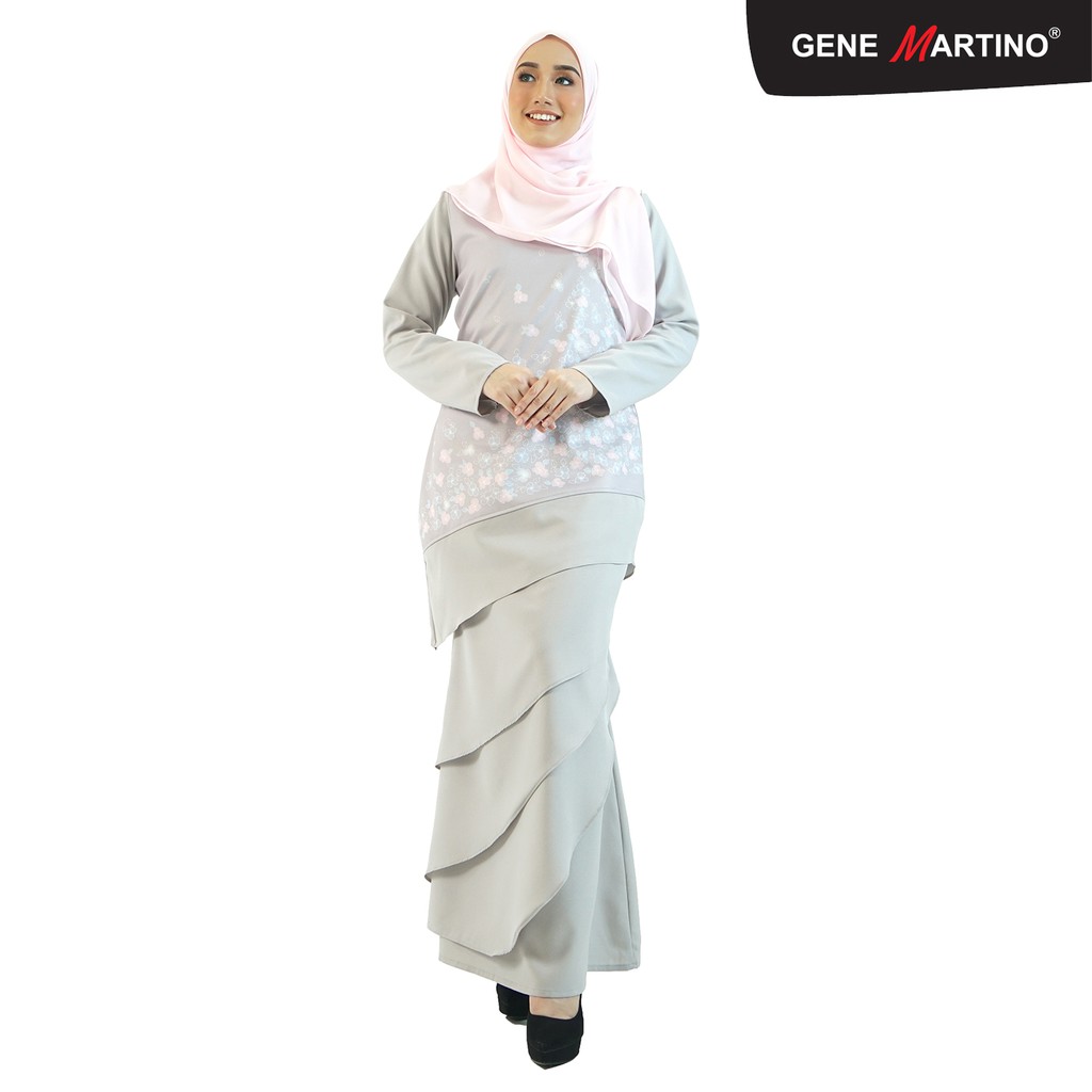 Gene Martino Baju Kurung Modern Sempit Batik 8009 - Grey | Shopee Malaysia