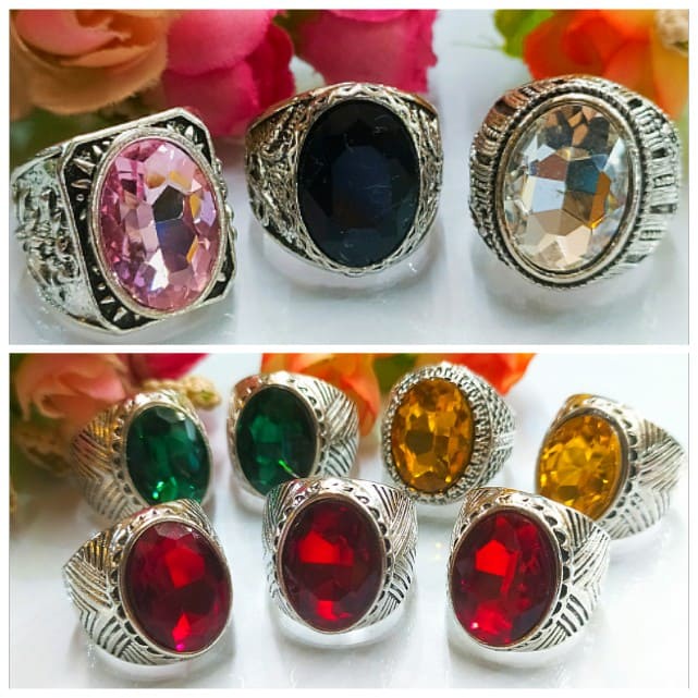 Pelbagai Jenis Warna Cincin Batu Delima Kristel(Hijau,Merah,Kuning,Pink ...