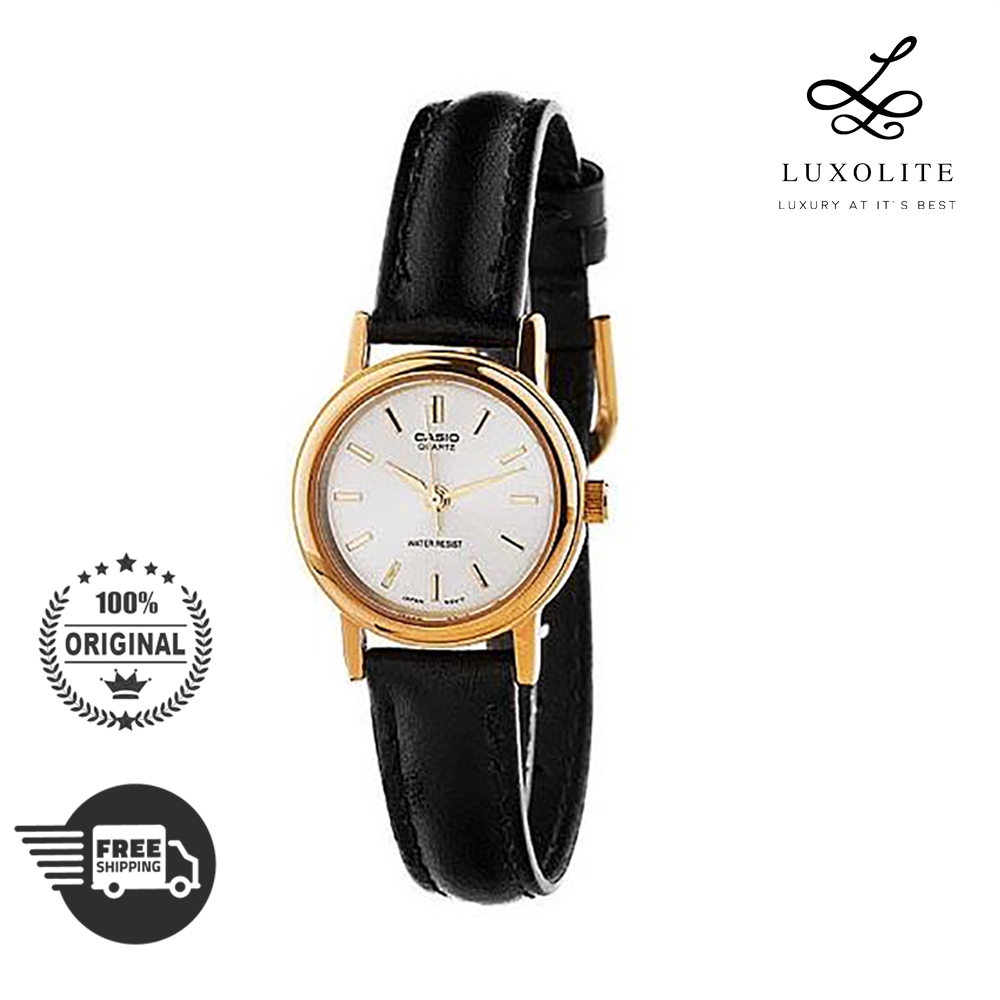 Casio Analog LTP-1095Q-7A Black/ Gold Leather Women's Watch | Shopee ...