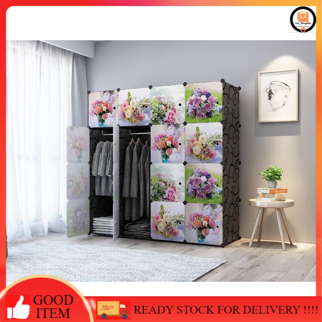 🔥[READY STOCK]🔥Flowery Roses 16 cube Black DIY Multipurpose Wardrobe ...