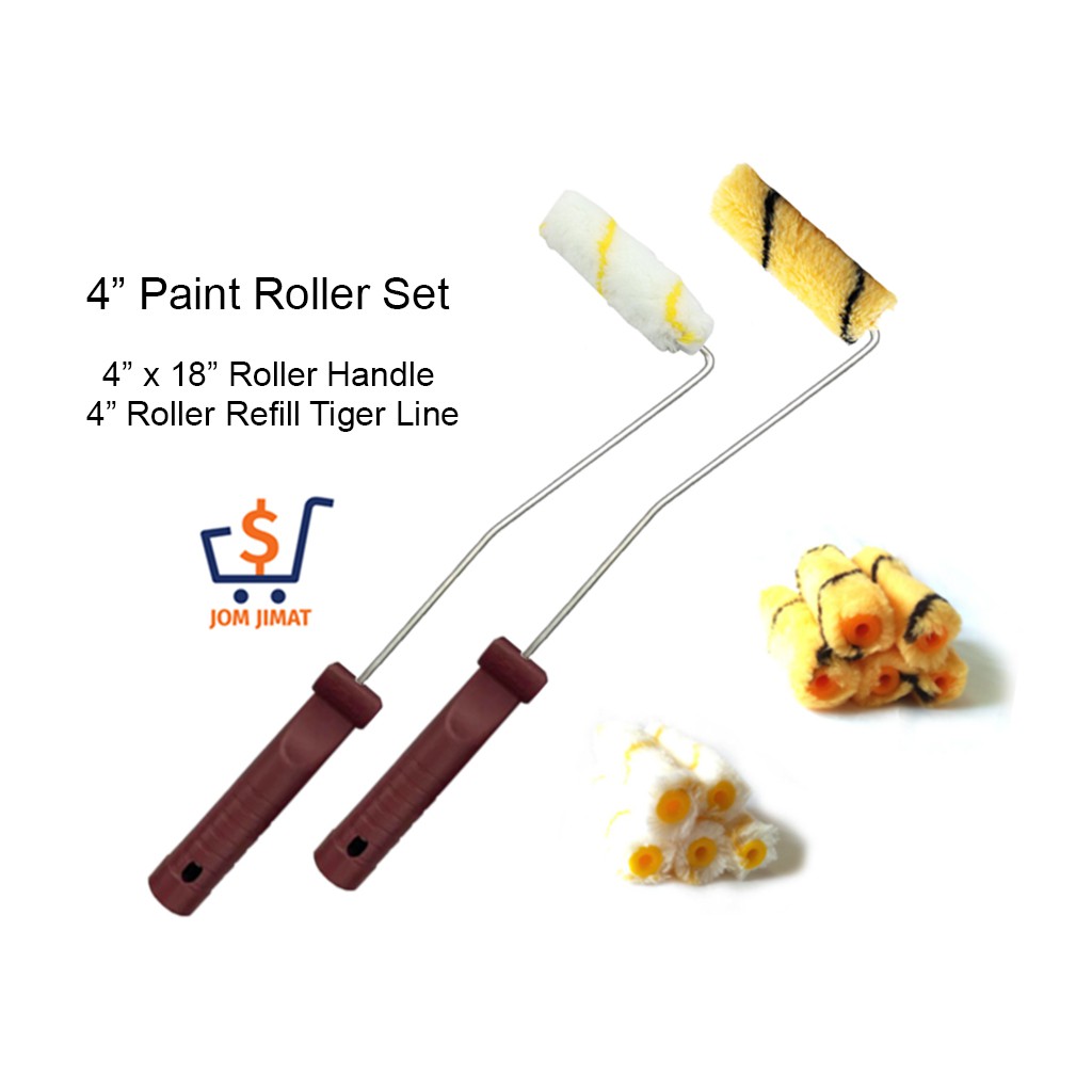 4" Paint Roller Set (4" x 18" Roller Handle (PVC) / 4" Roller Refill ...
