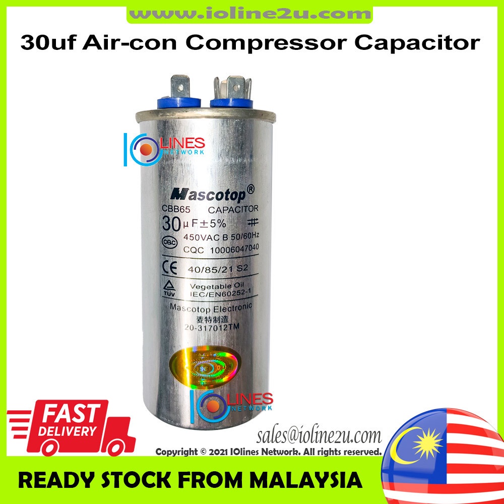 CBB65 Mascotop Air Cond Aircond Air Condition Kapasitor Capacitor 450VAC 50/60Hz 30UF Compressor ...