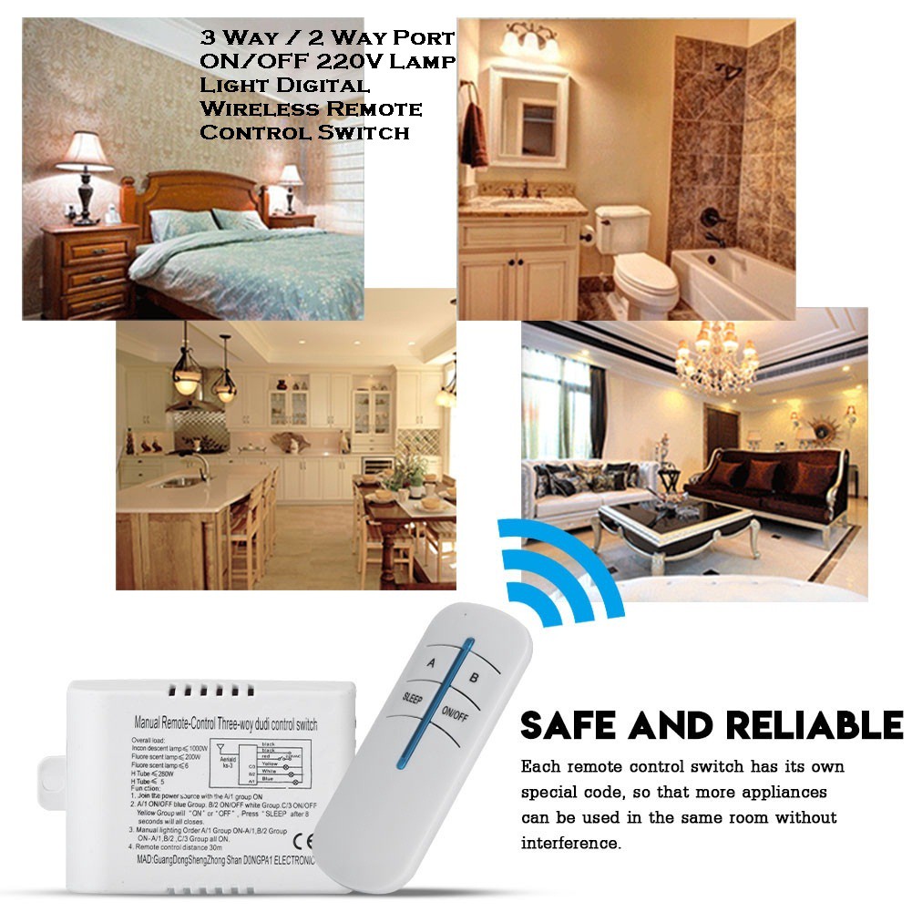 3 Way / 2 Way Port ON/OFF 220V Lamp Light Digital Wireless Remote ...