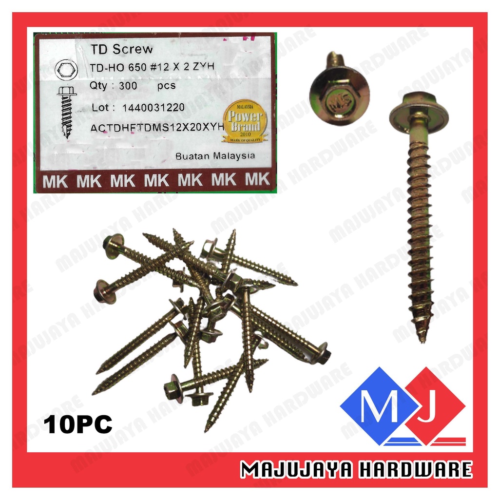 *(10PCS)* Self Drilling Screw Skru Kayu TD Hexagon Head Wood Hex Awning ...