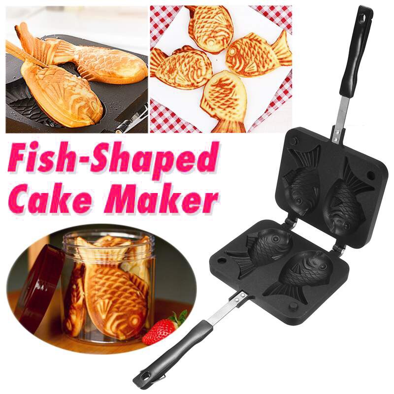 Waffle Pan Taiyaki Fish Shape Cake Maker Mold Cast 2 Sided Home Cooking ...