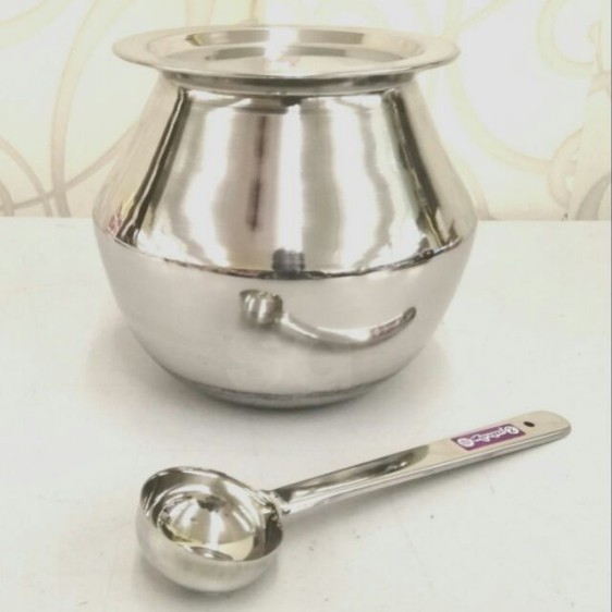 Stainless Steel Pongal Pot With Lid (8 Inches) With Free Ladle | Shopee ...