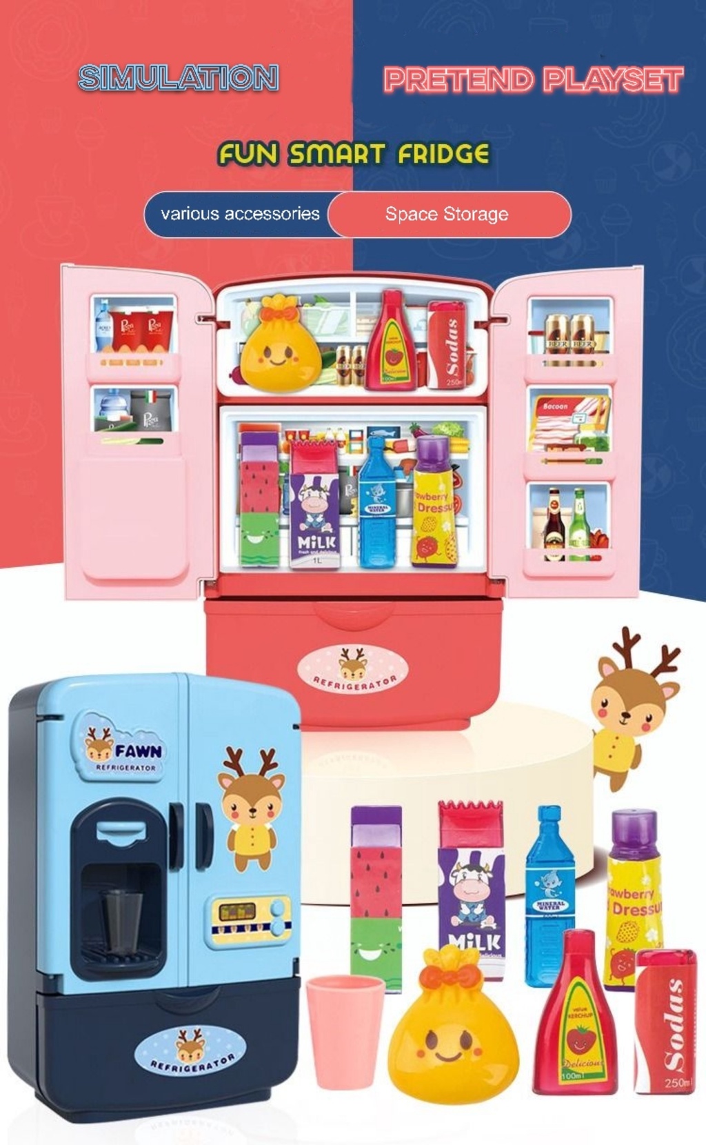 A100 mini refridgerator fridge kids smart toy kitchen playset pretend ...