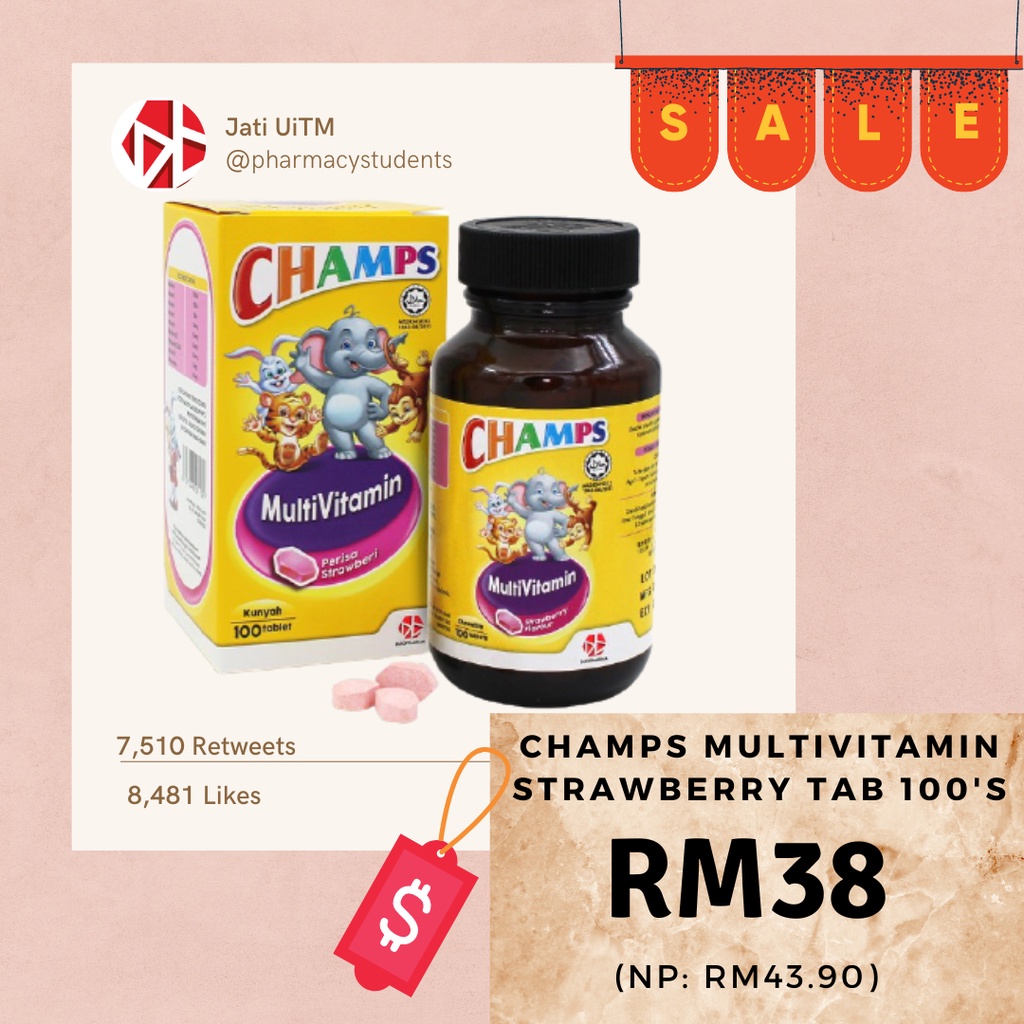 CHAMPS MULTIVITAMIN STRAWBERRY TAB 100'S V1 | Shopee Malaysia