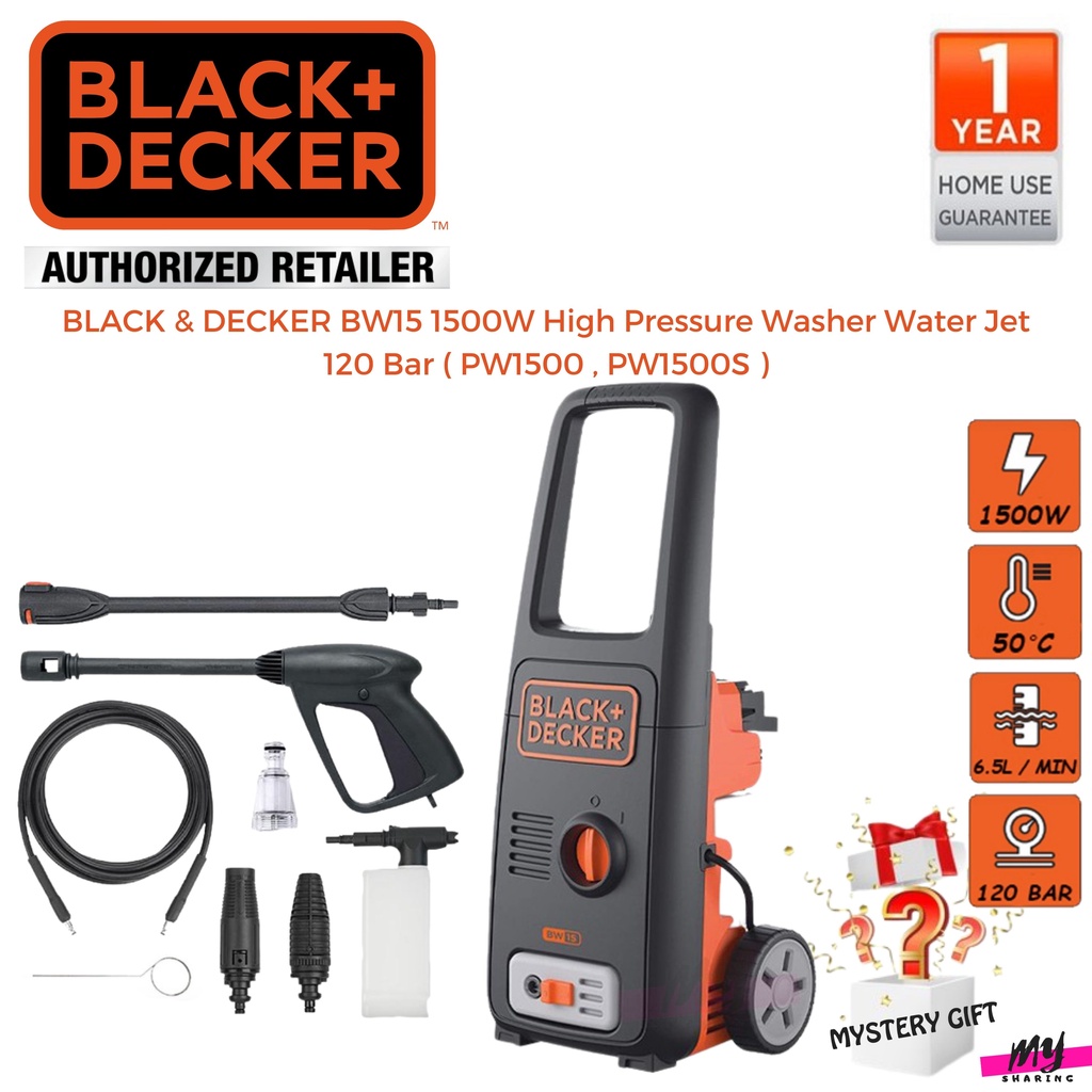 BLACK & DECKER BW15 1500W High Pressure Washer Water Jet 120 Bar ...