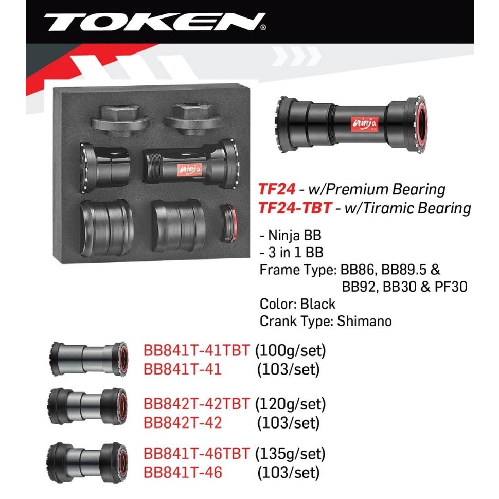 TOKEN Ninja Bottom Brackets - TF24-TBT (3 in 1 box) TIRAMIC BEARING (BB86/BB92/BB30/PF30 ...