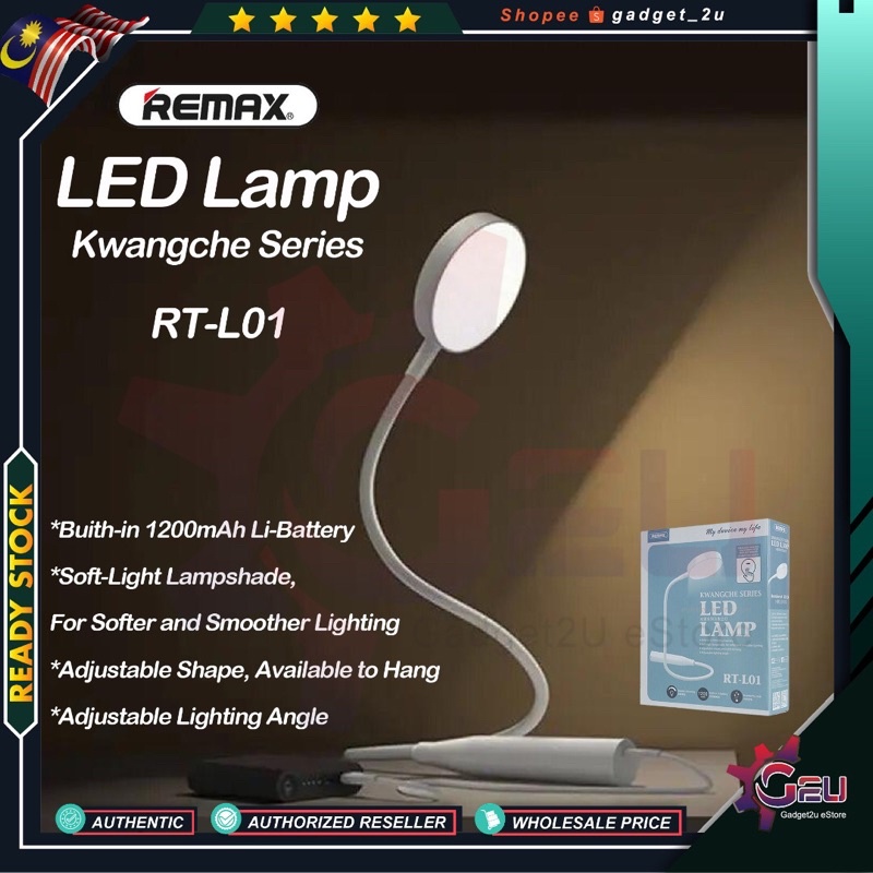 Original Remax RT-L01 Rechargeable LED Lamp,Built in 1200mAh Li-Battery Kwangche Series | Shopee ...