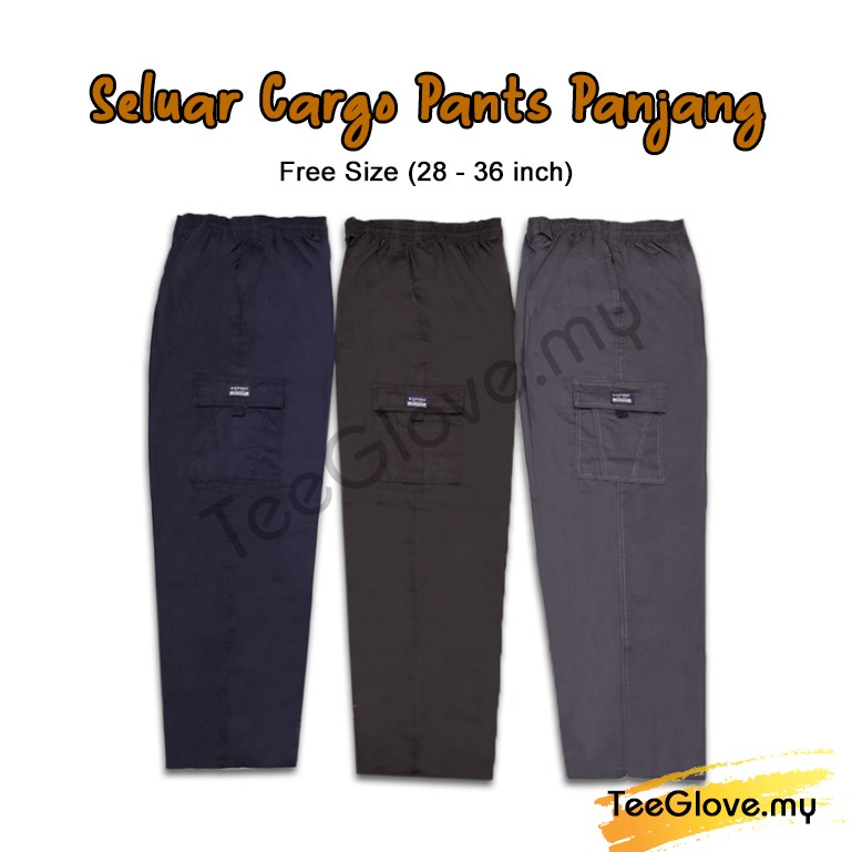 Seluar Cargo Pants Panjang / Tepi 4 Pockets / Pinggang Getah / Cotton ...