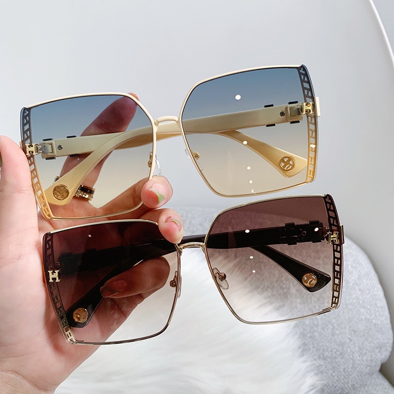 Oversized European Sunglasses shade Women gradient rimless Sunglasses ...