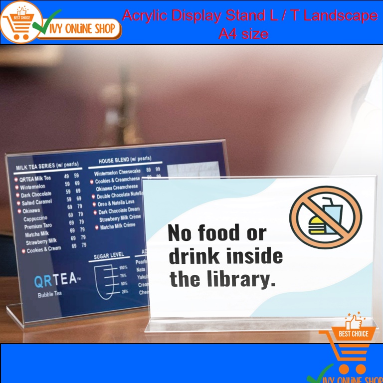 L SHAPE Acrylic Display Stand L / T A4 size Product Promo Display ...
