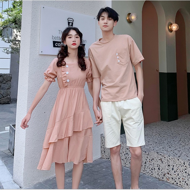 Pink Couple Set Wear Dress Men Shirt Women Couple tshirt Women Dress ...