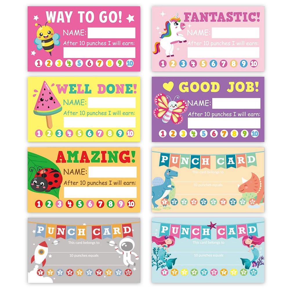 50 Pcs/Pack Cartoon Punch Cards Children Incentive Point Cards School ...