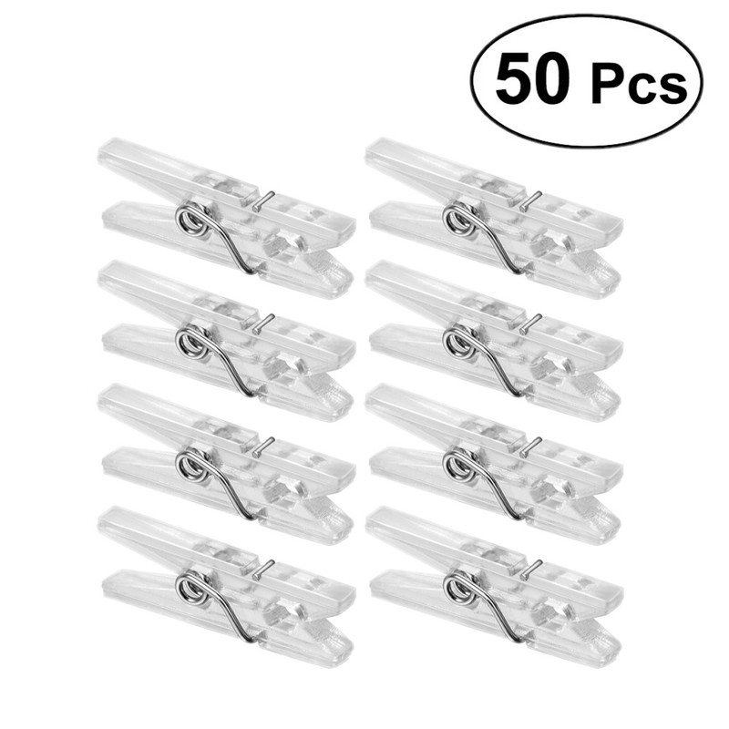 50Pcs/ Pack Transparent Spring Hanging Clips/ Plastic Clothespins/ Mini ...