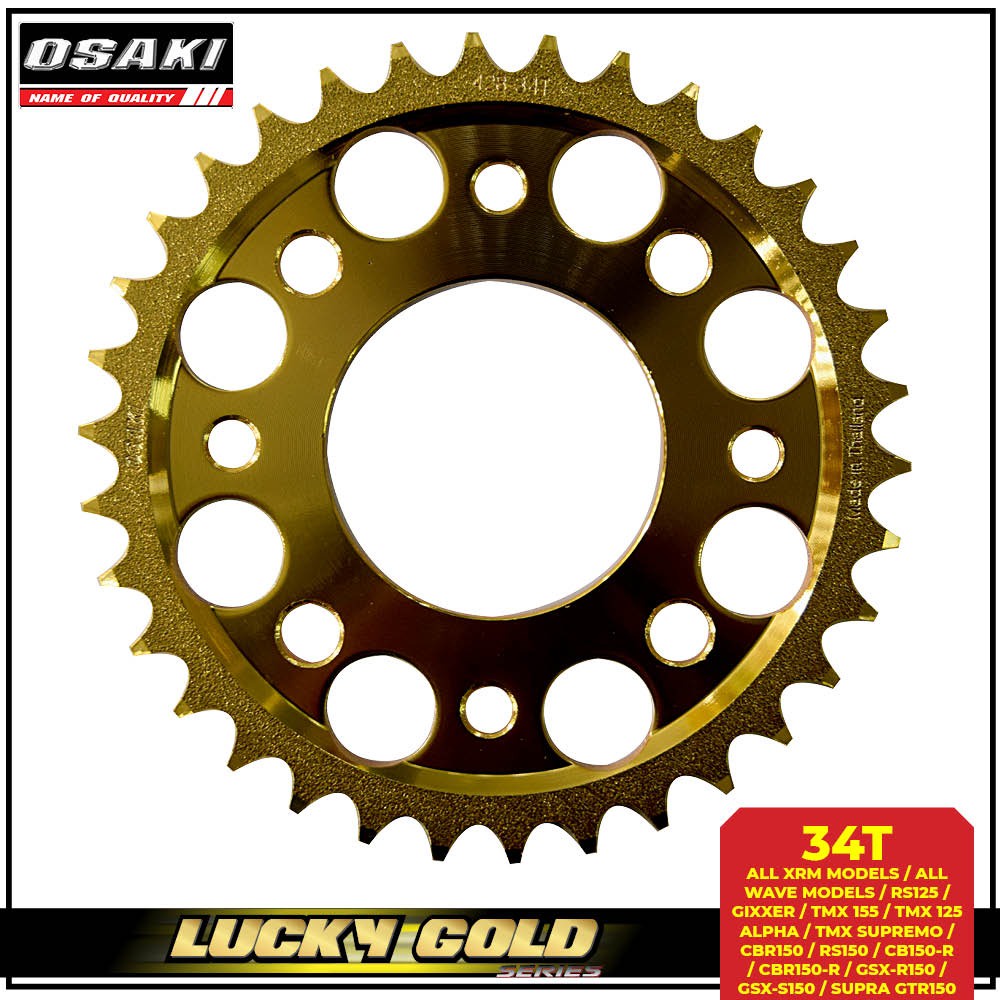 Osaki 34T-428 Lucky Gold Sprocket All XRM, Wave, TMX, RS150, Supra ...