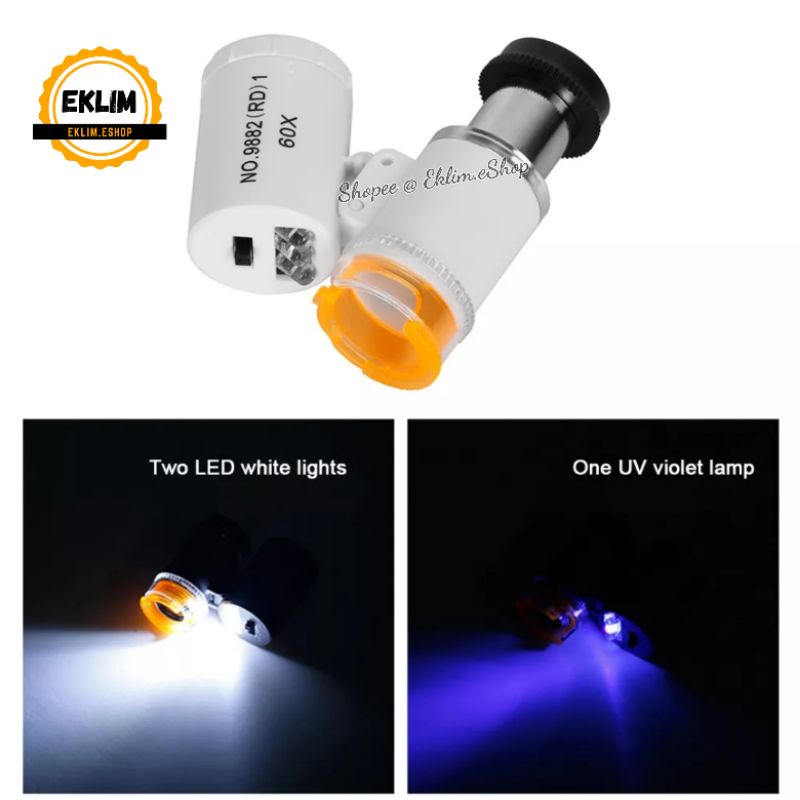 Magnifier Portable Microscope 60x LED Light UV Lamp Optical Loupe Glass ...
