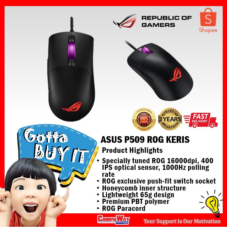 ASUS P509 ROG KERIS 16KDPI WIRED GAMING MOUSE | Shopee Malaysia
