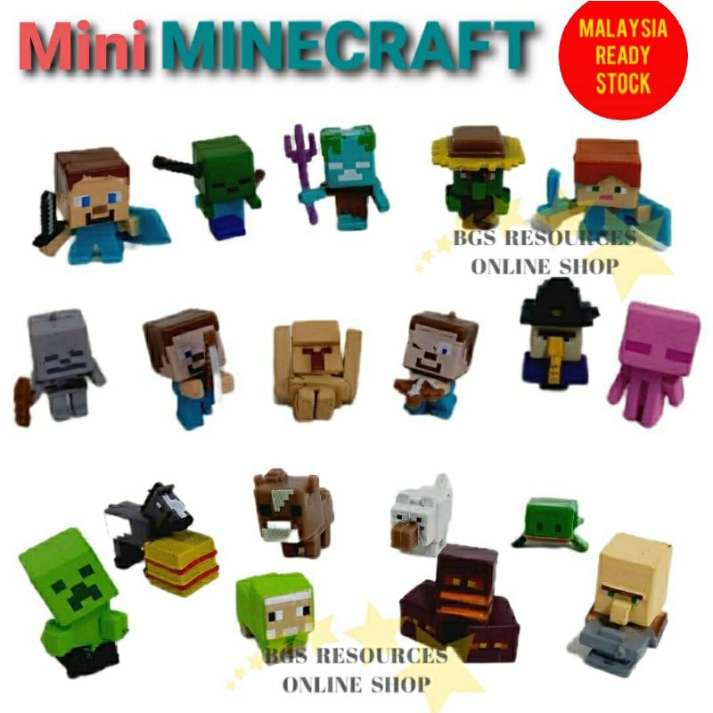 READY STOCK☝️19PCS MINI MINECRAFT FIGURINE ENDERMAN ALEX WOLF STEVE ...