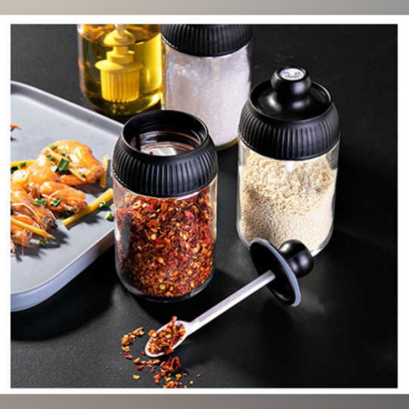 250ml Spoon Seasoning Glass Bottle Integrated sealed Glass Spice Jar ...