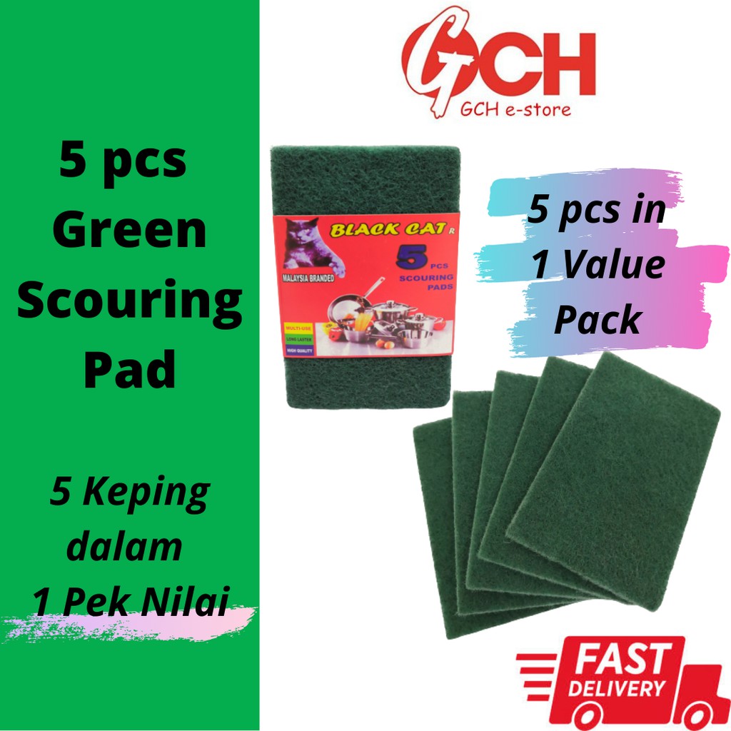 (5 pcs in 1 Value Pack) Green Scouring Pad / Multi-Purpose Scouring Pad ...