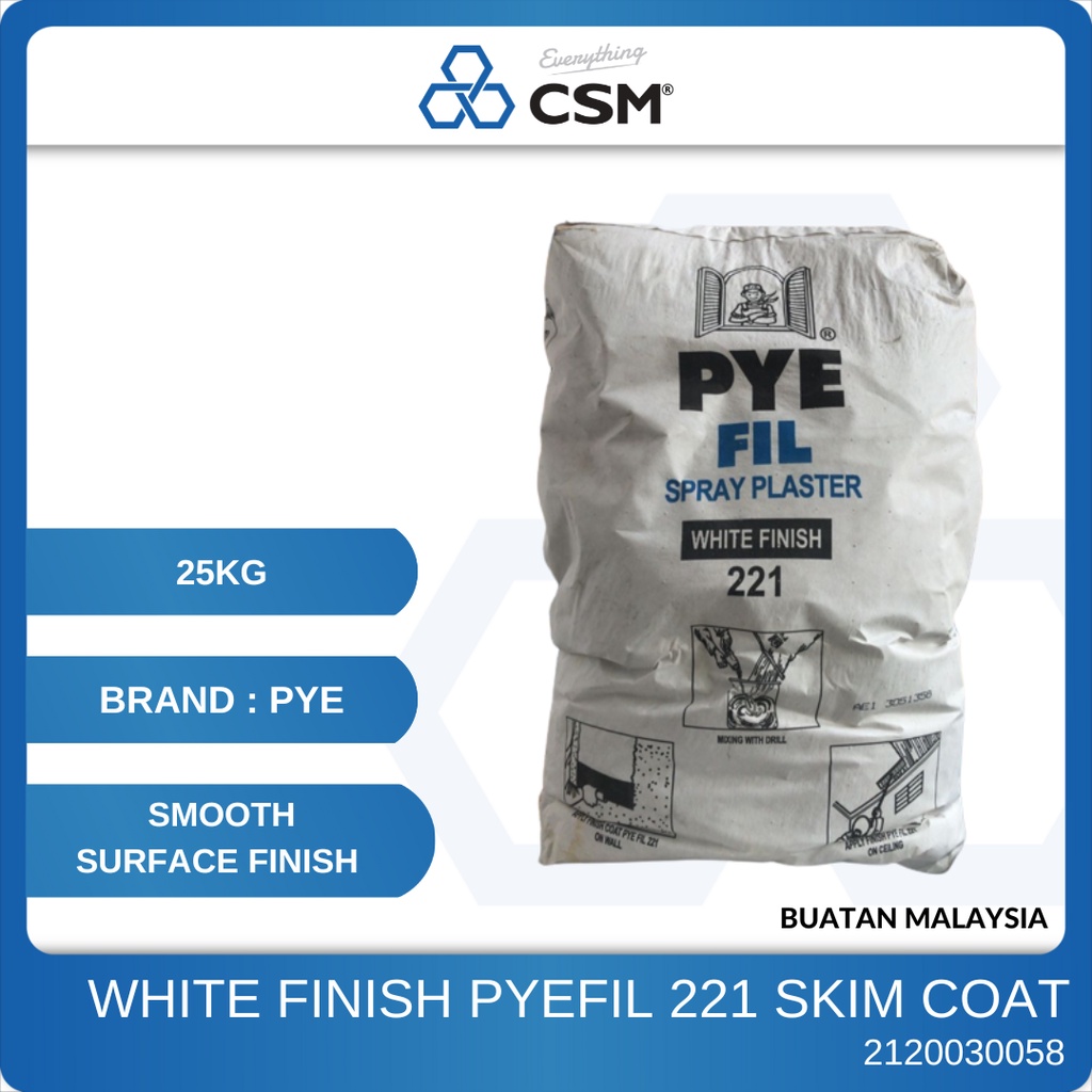 PYE FIL 221 Spray Plaster White Fininsh Pyefil Skim Coat 25kg | Shopee Malaysia