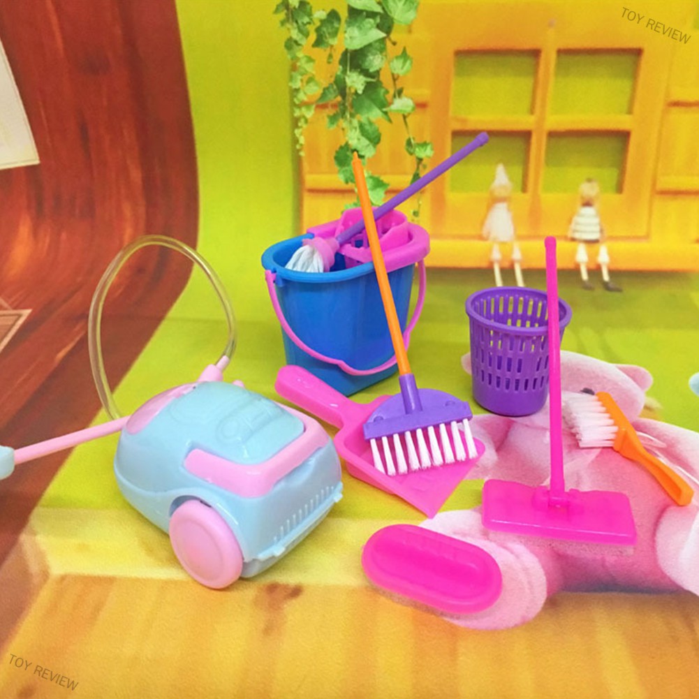 TOY REVIEW 9Pcs Simulation Home Cleaning Tools Playset Mini Floor Broom ...
