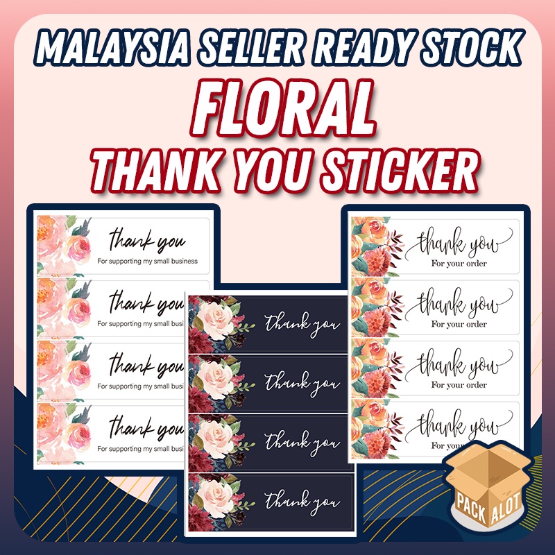 4 Pcs Floral Nature Elegant Thank You Long Sticker for Box Packaging ...