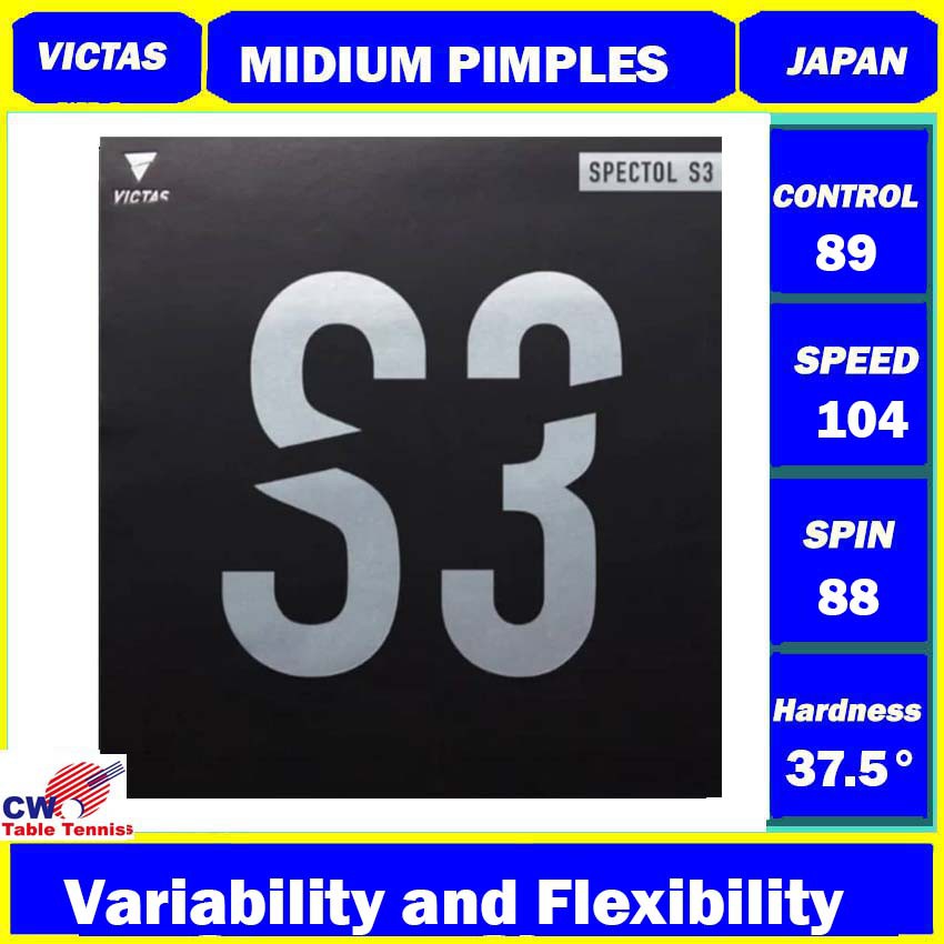 VICTAS SPECTOL S3 Medium Pimples Table Tennis Rubber Ping Pong Getah Made in Japan Hardness 37.5 ...