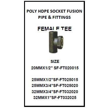 SIZE 20MM 25MM 32MM X 1/2" 3/4" 1" POLY PPR BLACK HDPE SOCKET FUSION ...