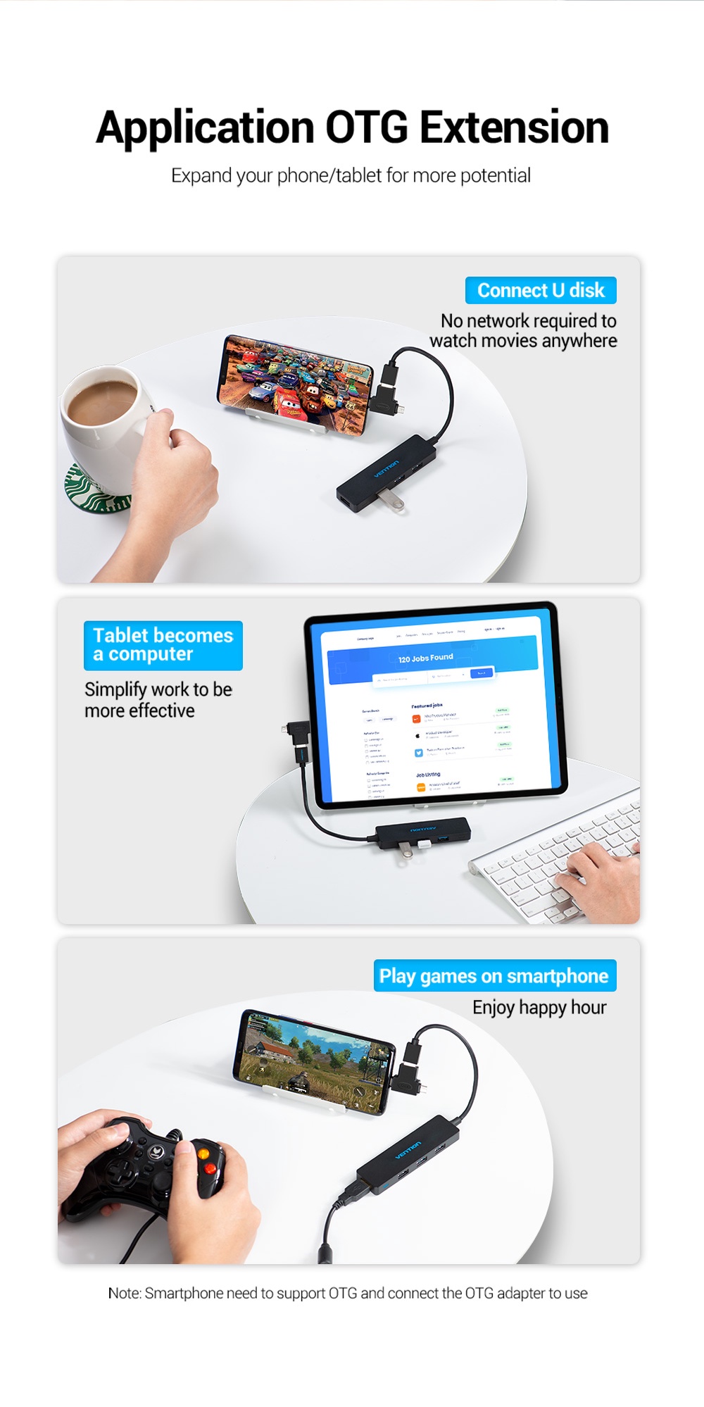 vention USB HUB Multiple 4 Ports Splitter Fast Speed USB 3.0 Plug and ...