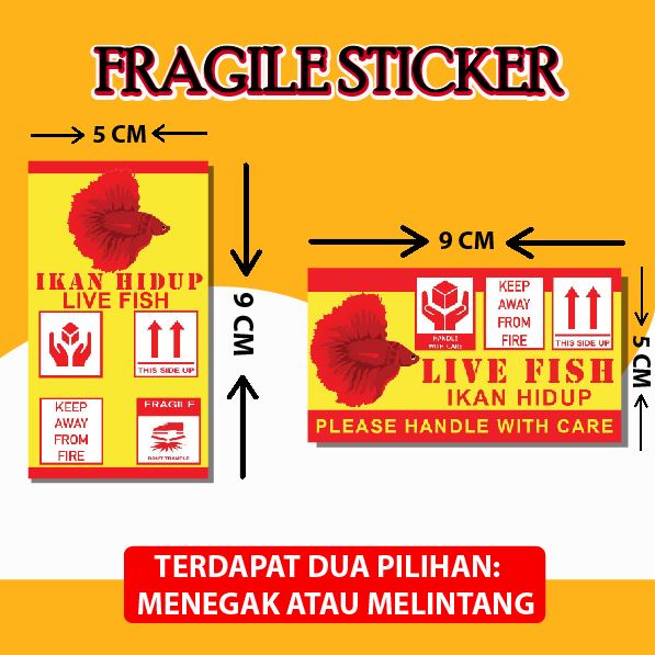 🔥BUY 100 FREE 10🔥 STICKER FRAGILE IKAN HIDUP 🔥READY STOCK🔥 (9CM X 5CM ...