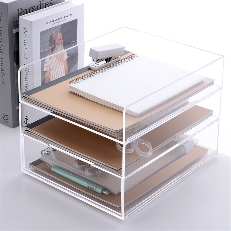 File Tray With Drawer Acrylic Inbox + Drawer Organizer, Color Tray Set ...