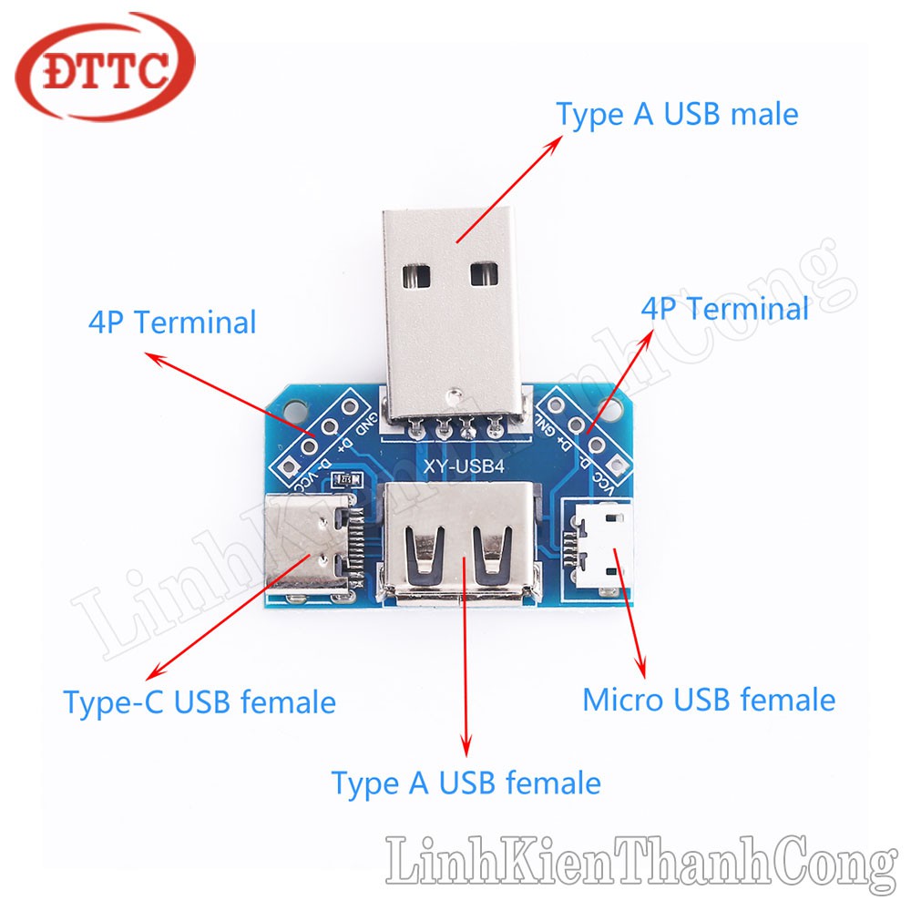 Set of 2 USB Port Converter Circuits (Micro USB, USB Type C, USB Type A ...