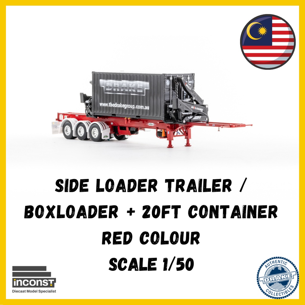 DRAKE Red Side Loader Trailer / BoxLoader + 20FT Container Scale 1/50 ...