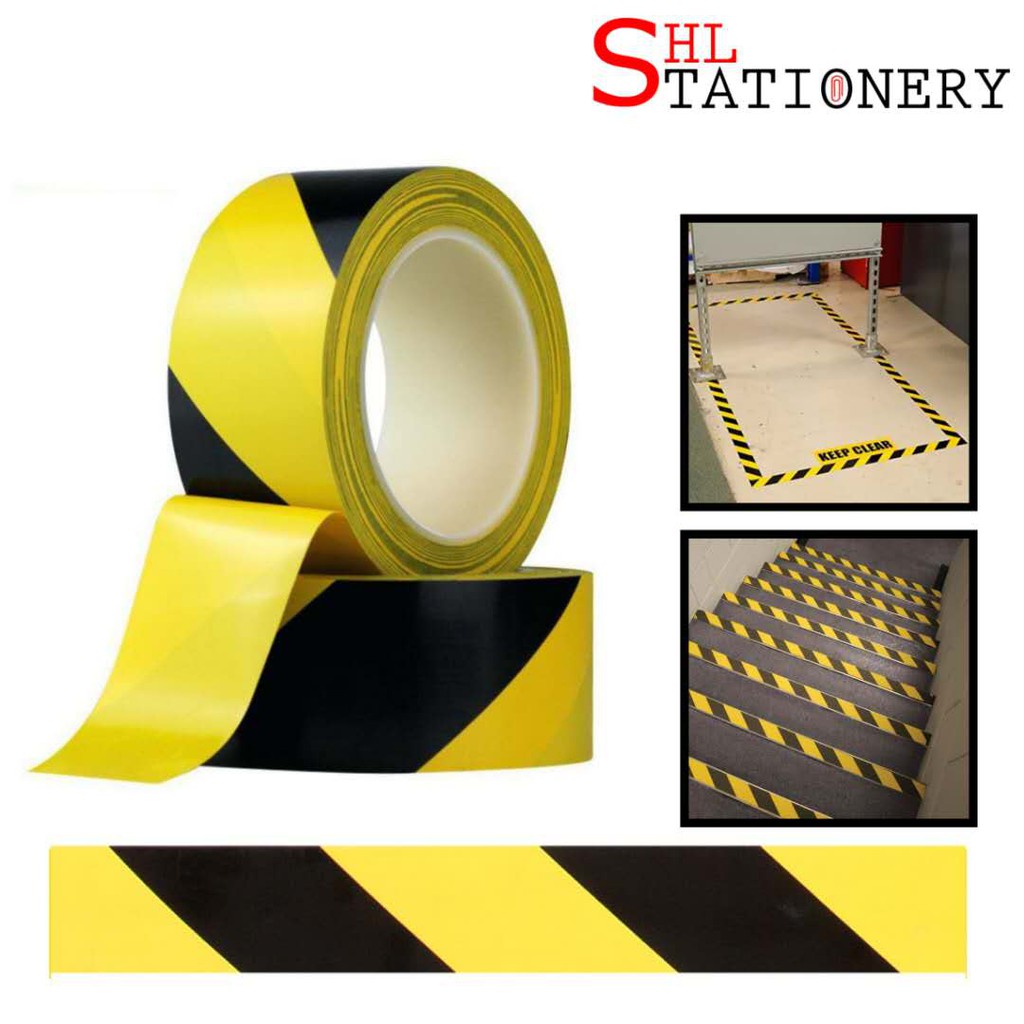 Black & Yellow Floor Tape 48mm x 30m Floor Safety Caution Warning Tape PVC Floor Marking Tape ...
