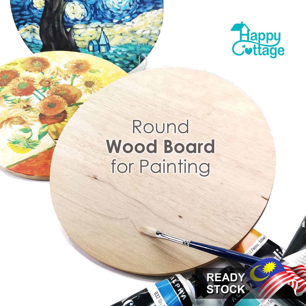 Round Wood Board/Solid Wood Rubber Wood/Wood Painting/DIY Wood Craft ...