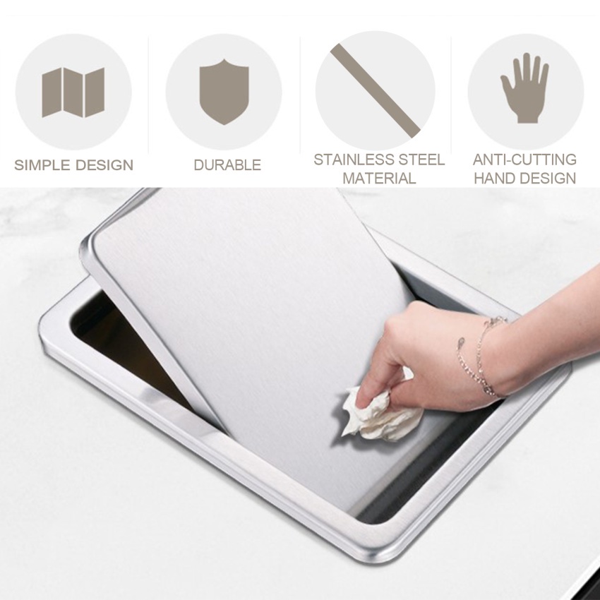 Stainless Steel Flap Flush Recessed Built In Balance Swing Flap Lid Cover Trash Bin Garbage Can
