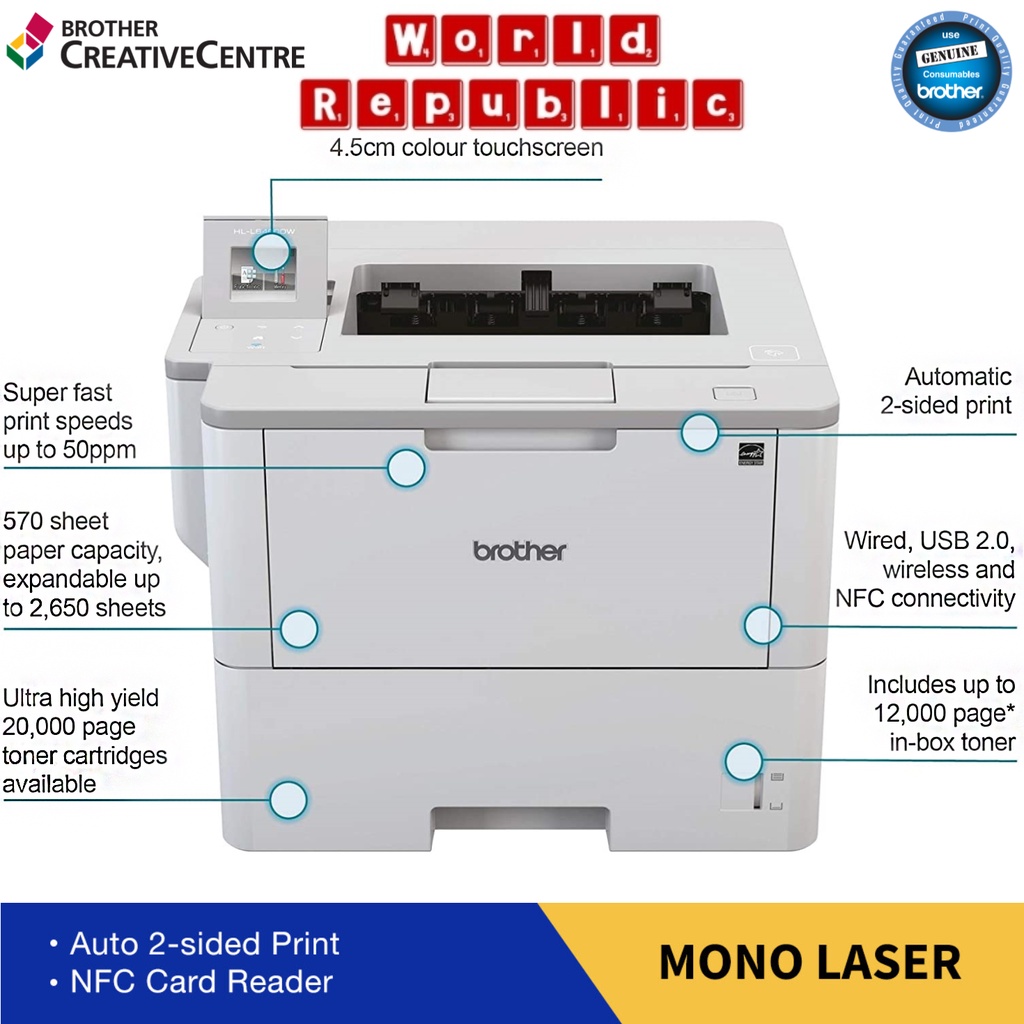 Brother HL-L6400DW A4 Mono Laser Printer Print Duplex WiFi Direct ...