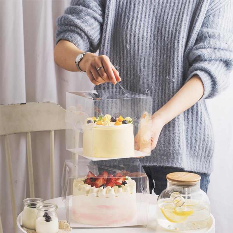 4/6/8 inch Portable Transparent Cake Box With White Base For Cake ...
